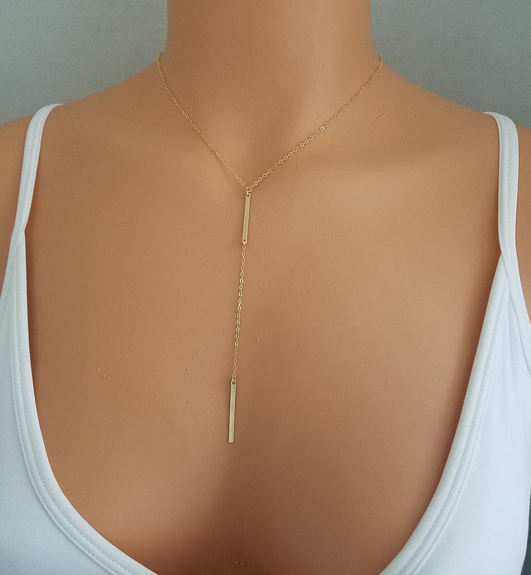 Collar de dos barras, relleno de oro de 14 K, plata de ley, collar de ...