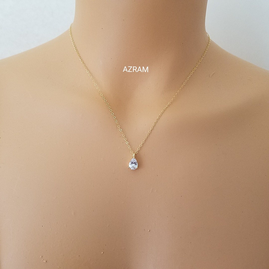 CZ Drop Necklace, 14k Gold-filled, Cubic Zirconium, Bridal Necklace ...