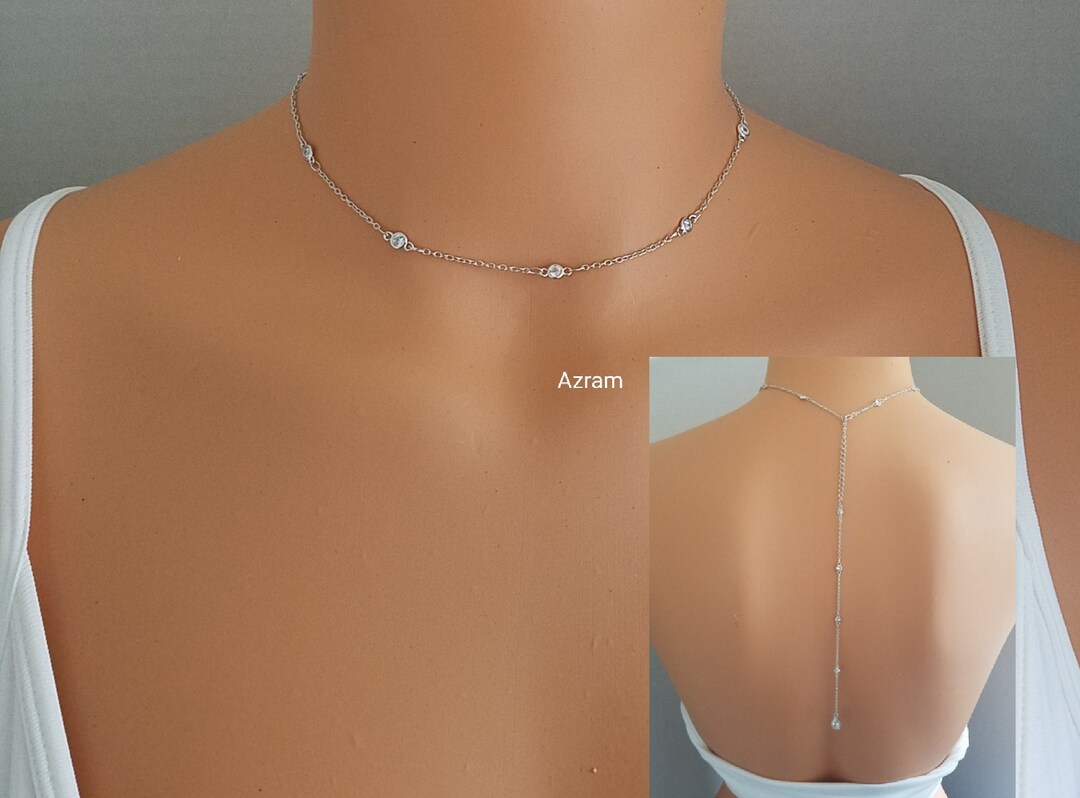 Cubic Zirconia Necklace With Backdrop, Wedding Necklace, Boho Choker ...