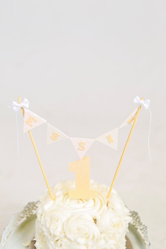 One cake topper, smashcake topper, White cake topper, cottage chic cake ...