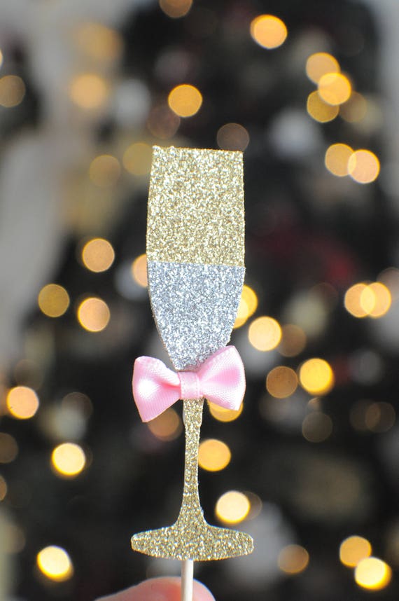 Champagne cupcake topper, champagne glass cupcake topper, New year Cake ...