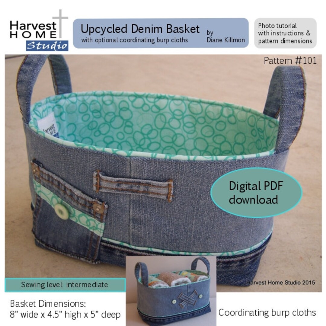 DIY Upcycled Denim Basket Digital PDF Download Sewing Pattern Photo ...