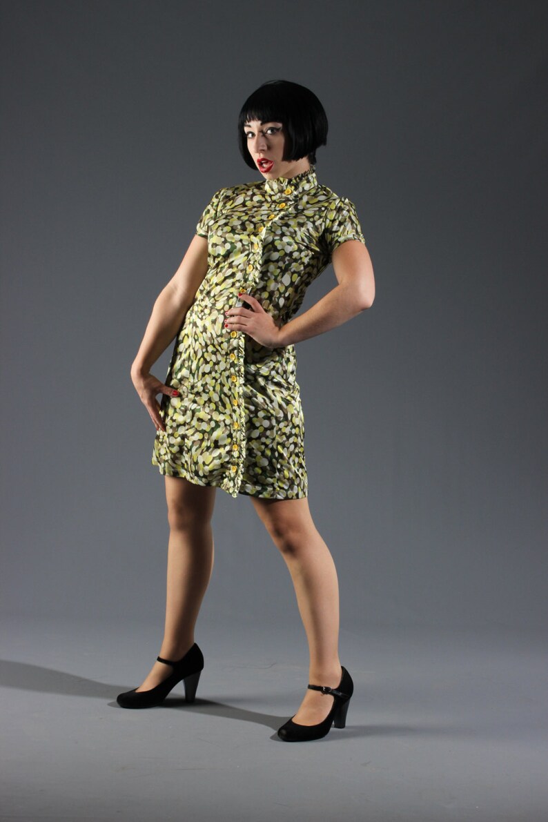 60s Mod Nehru Collar Mini Shift Dress // Psychedelic Green - Etsy