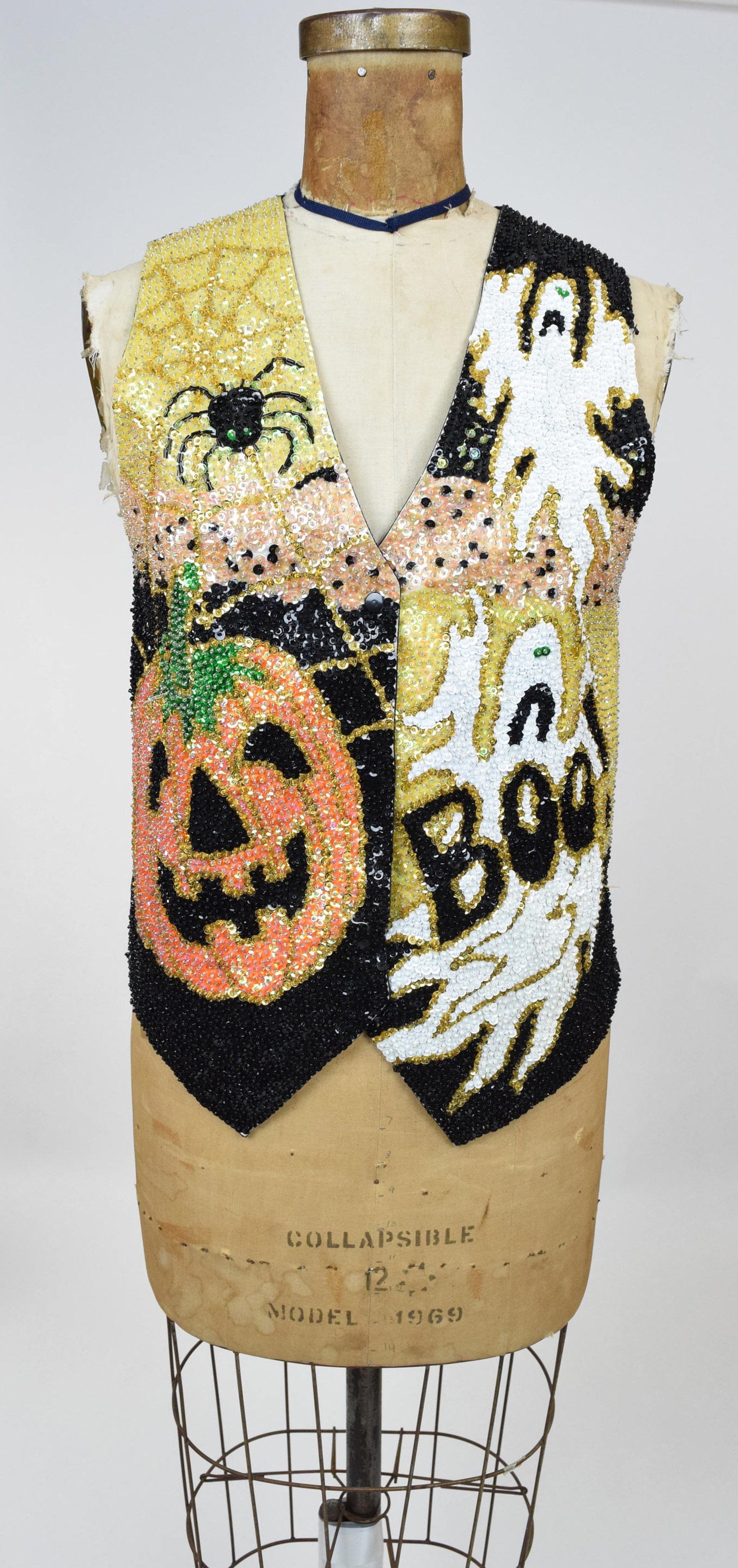 Halloween Sequin & Beaded Vest // Ghosts, Spiders, Jack O Lanterns ...