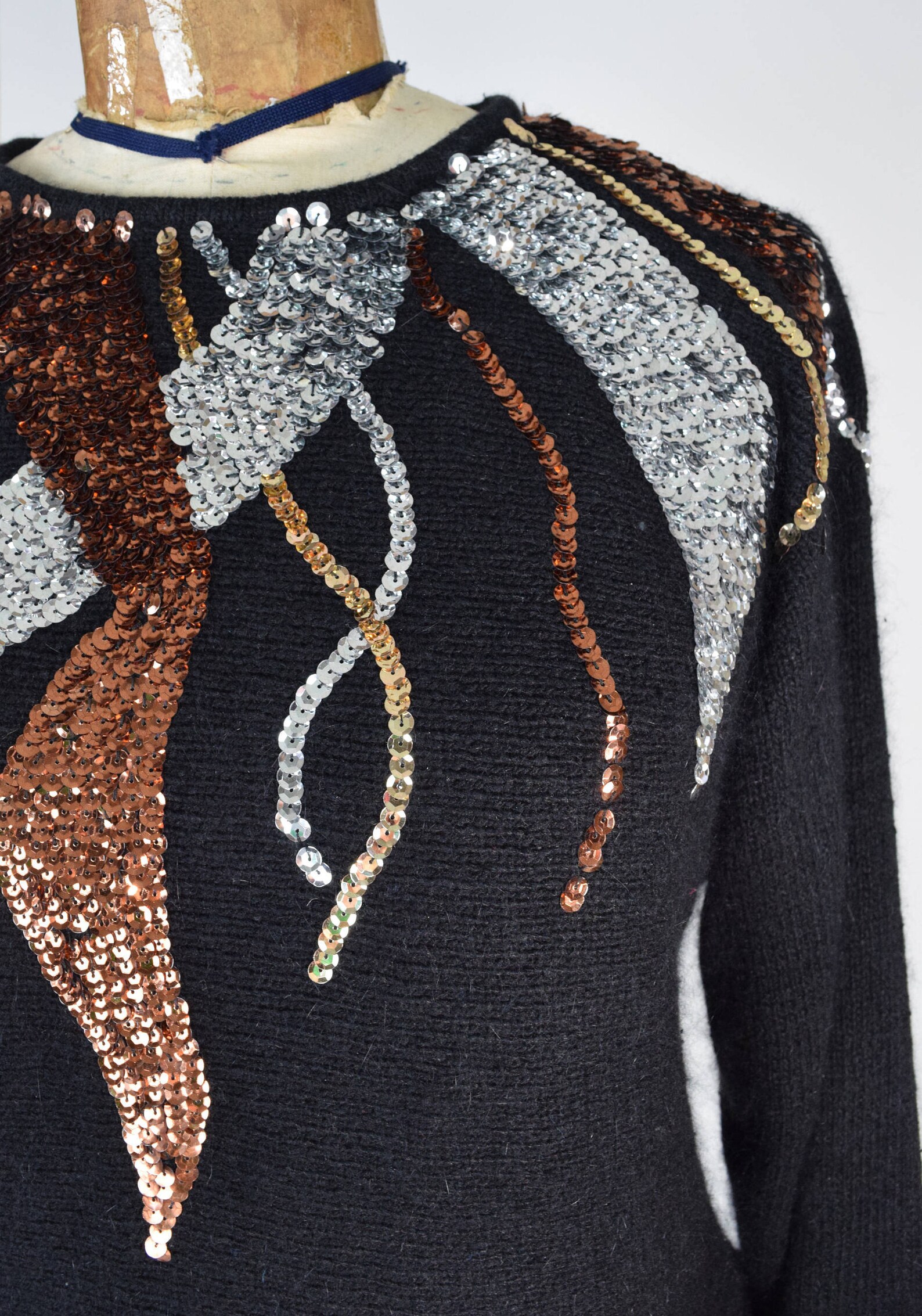 80s Black Sweater W Gold Silver Copper Sequin // Silk Angora - Etsy
