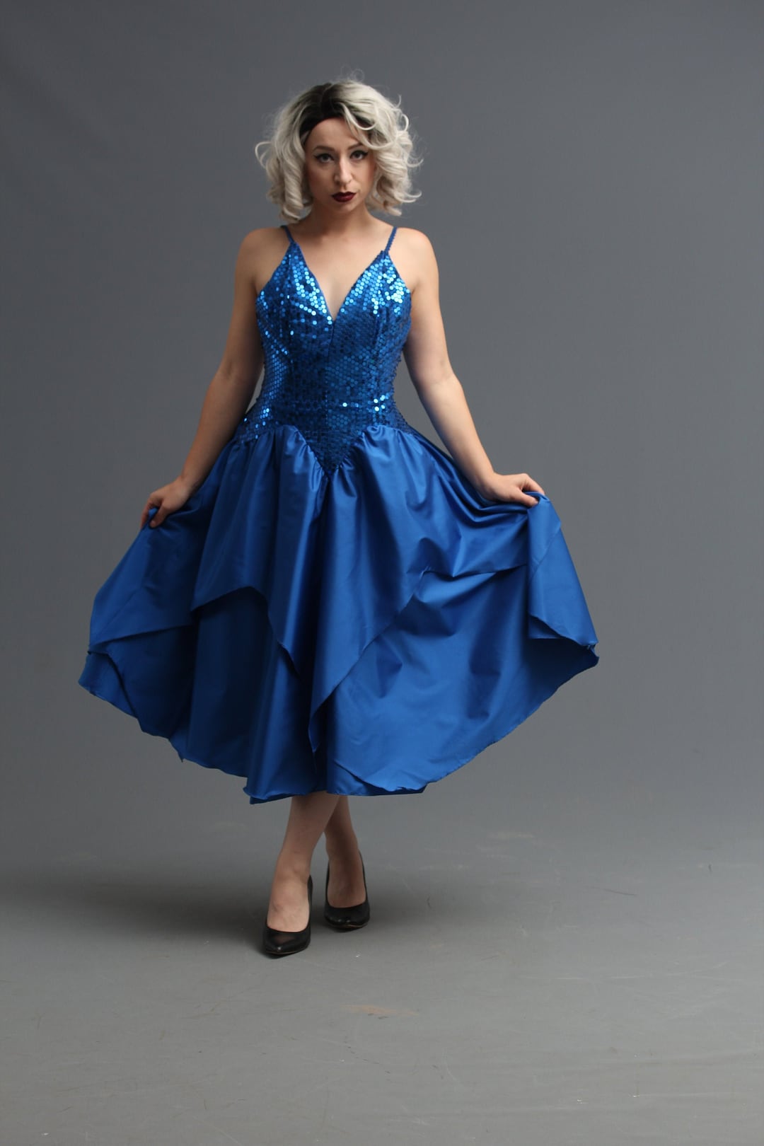 80s Prom Dress in Royal Blue Sequin With Pointed Bust by Alyce Designs ...