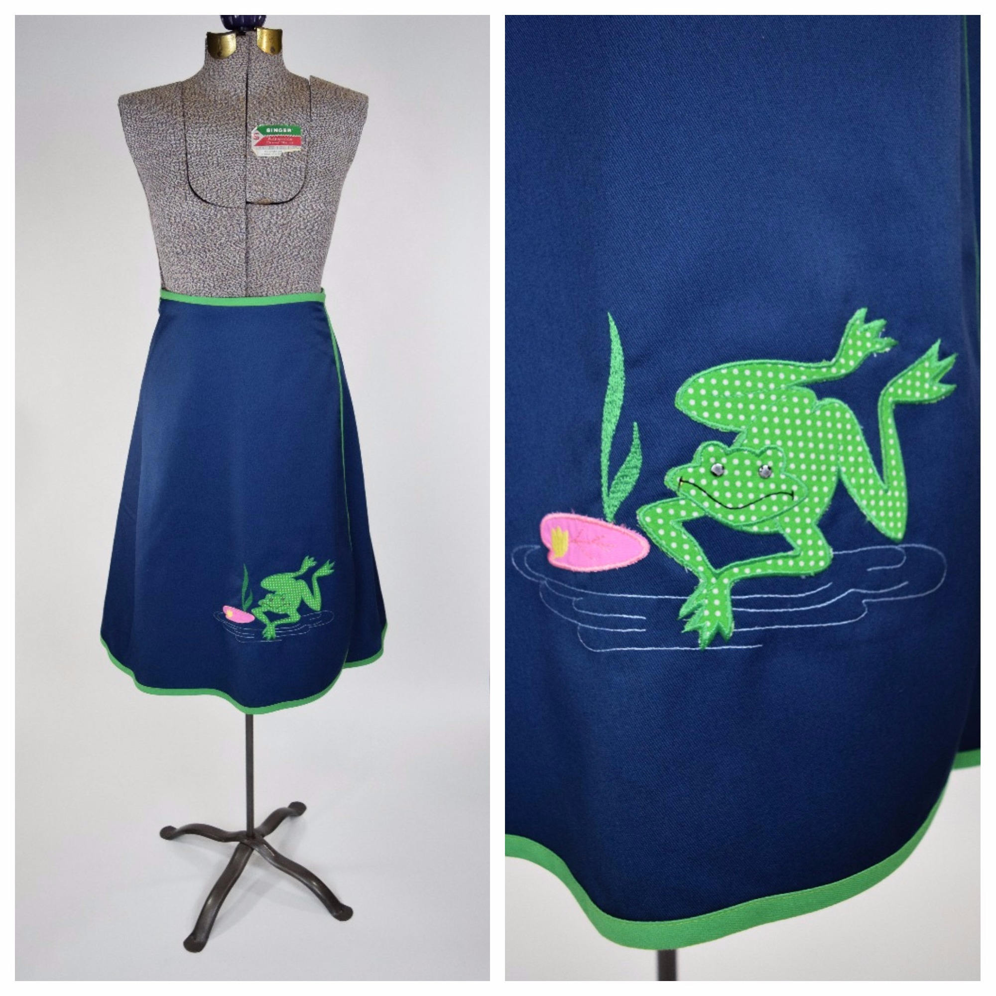 70s Frog Applique Cotton Wrap Skirt in Denim Blue // Fun Funky Novelty ...