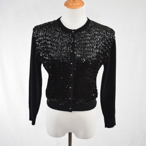 50s Black Sequin Button Up Cardigan Sweater // Bombshell | Etsy
