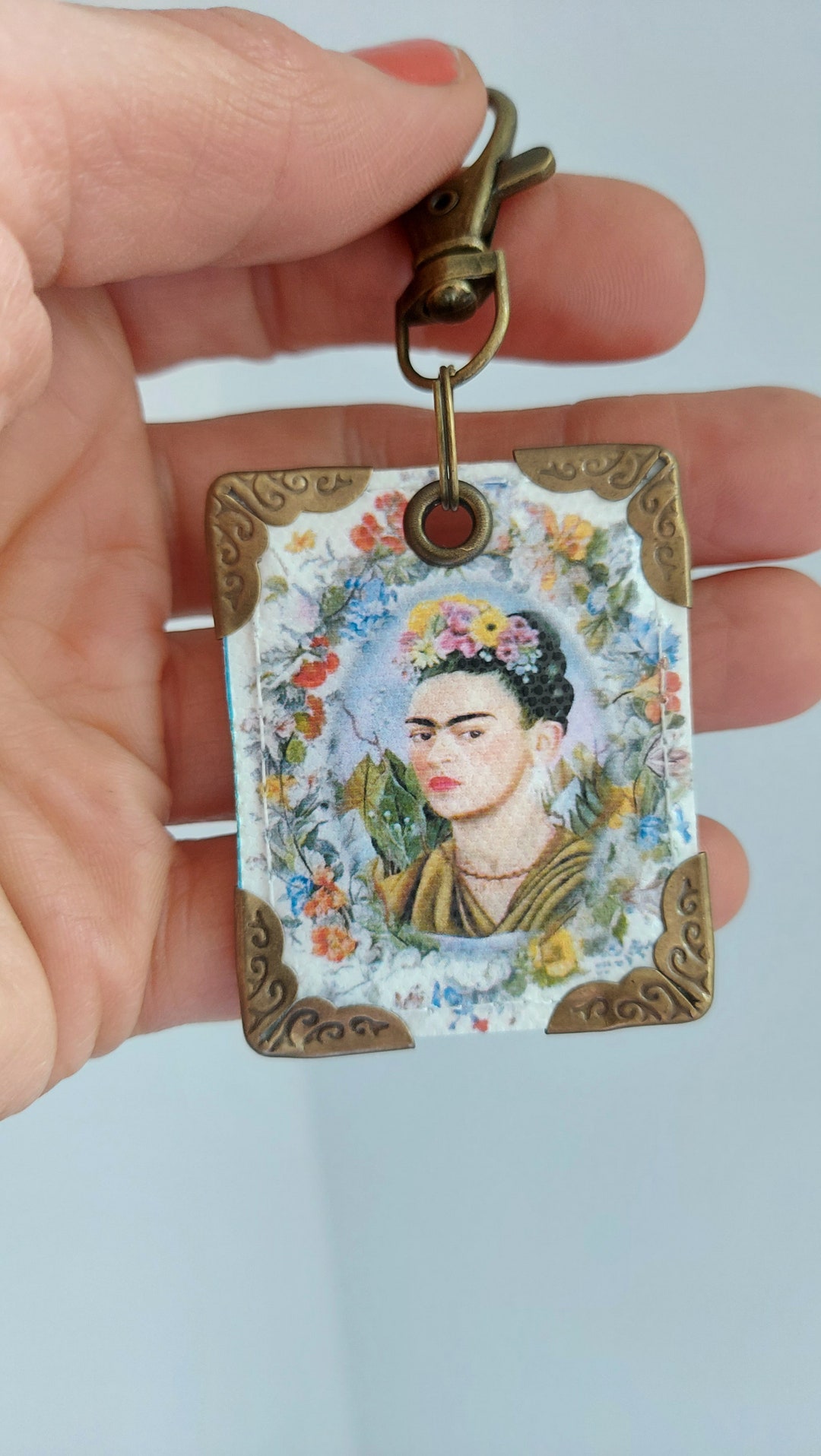 Frida Kahlo Vegan Leather Bag Charm, Handmade Keyring - Etsy