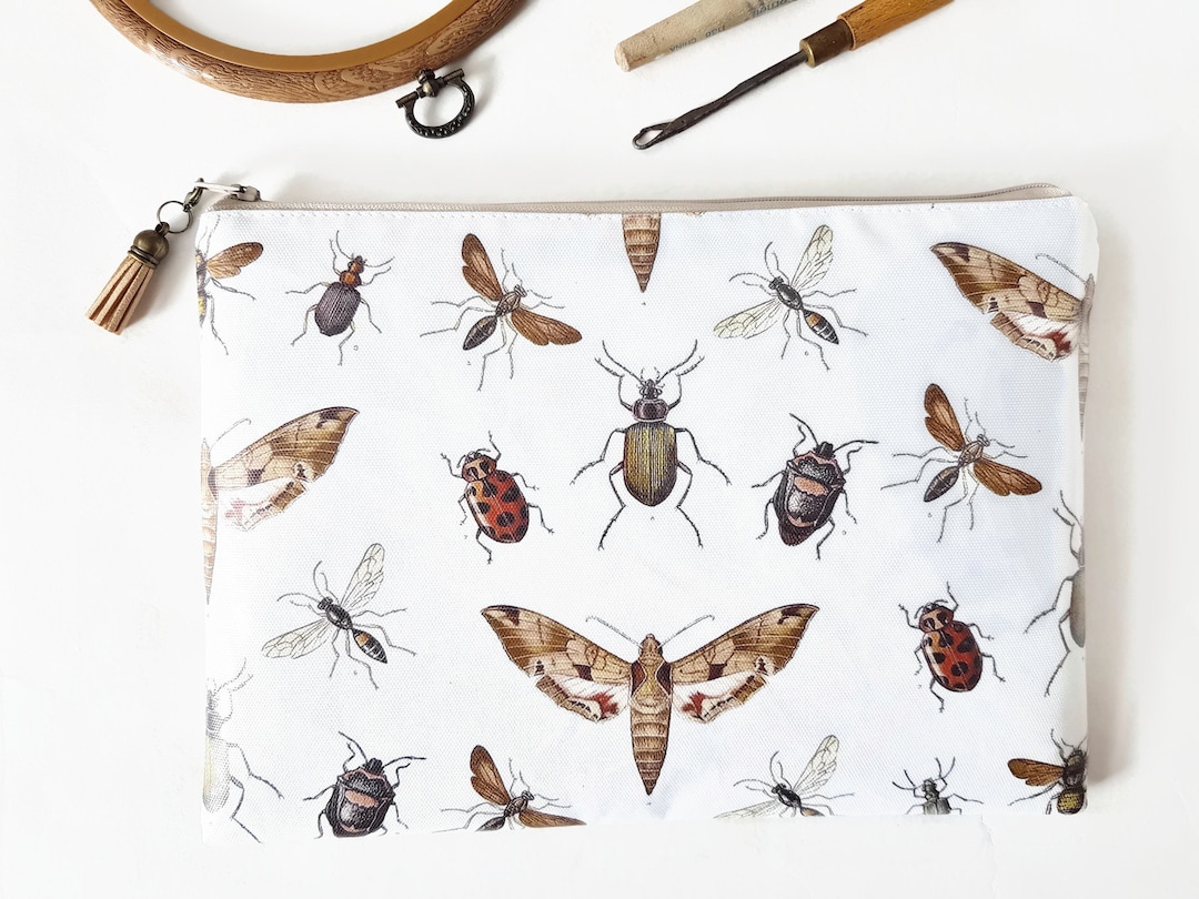 Insect Print Toiletry Bag: Water Resistant Vegan Leather Cosmetic Pouch ...
