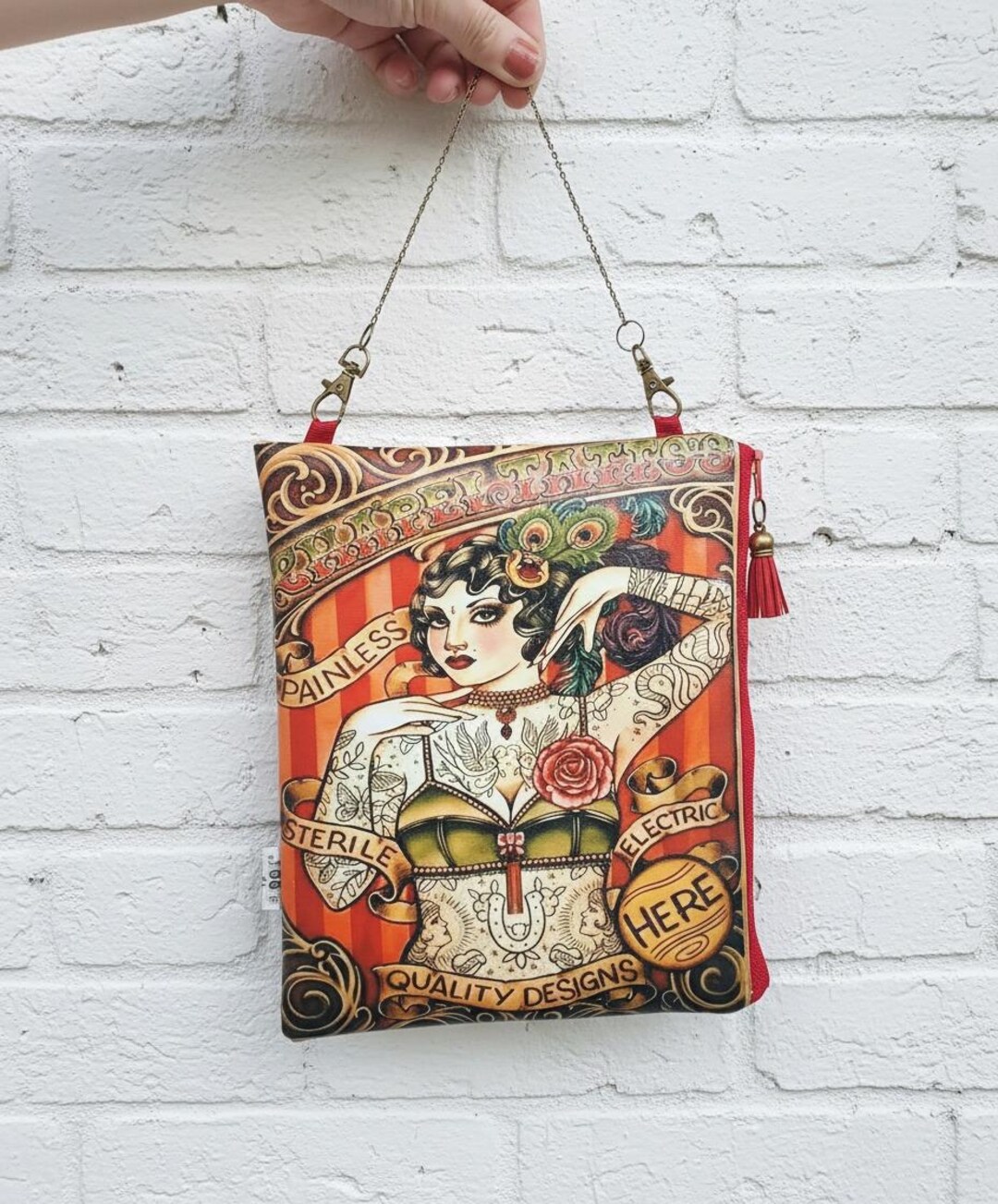 Vintage Tattoo Design Chain Bag Made in Faux Leather. Custom Made Bags ...