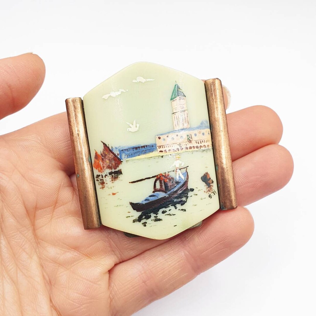Stunning 1920s 30s Hand Painted Italian Scene Dress Clip Rare Antique ...