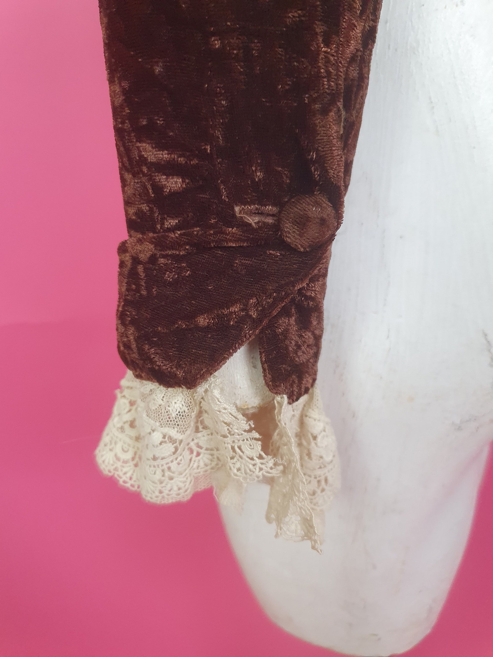 Stylish 1930s or Earlier Brown Velvet Lace Bodice Front Button ...
