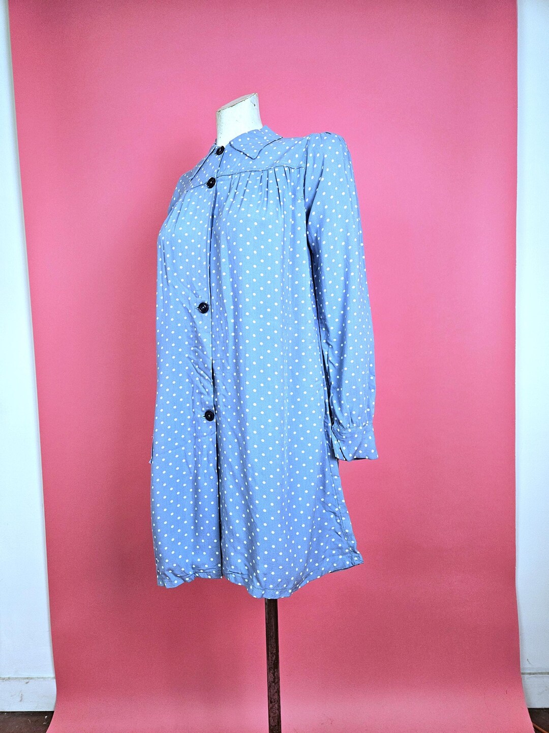 Beautiful 1940s CC41 Pale Blue and White Spotty Smock Blouse Long ...