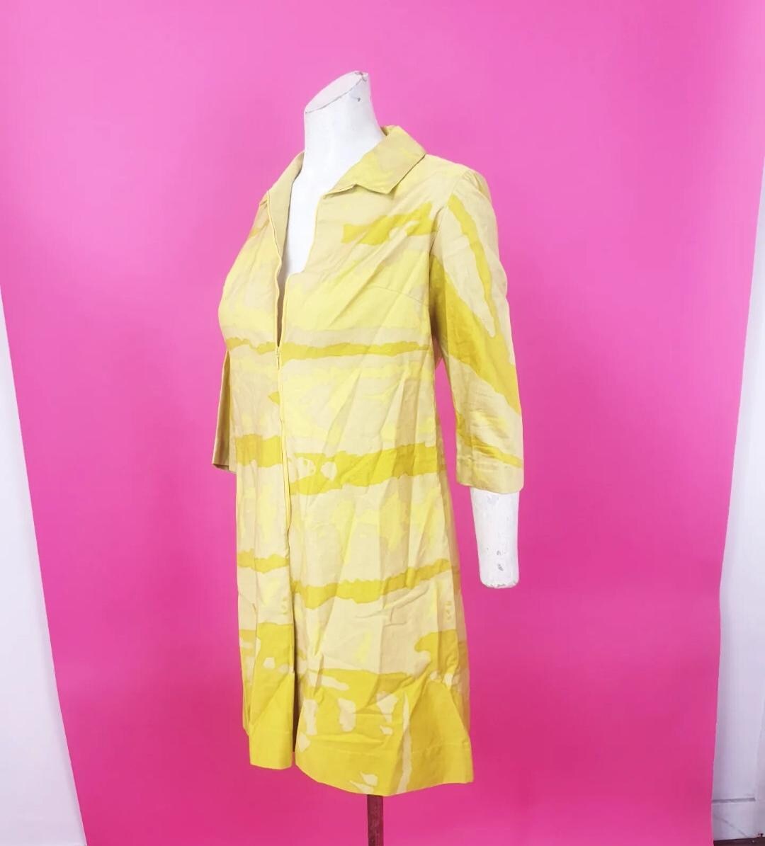 Fab 1960s 70s Mod Patterned Long Sleeves Dress Yellow Mustard Subtle ...