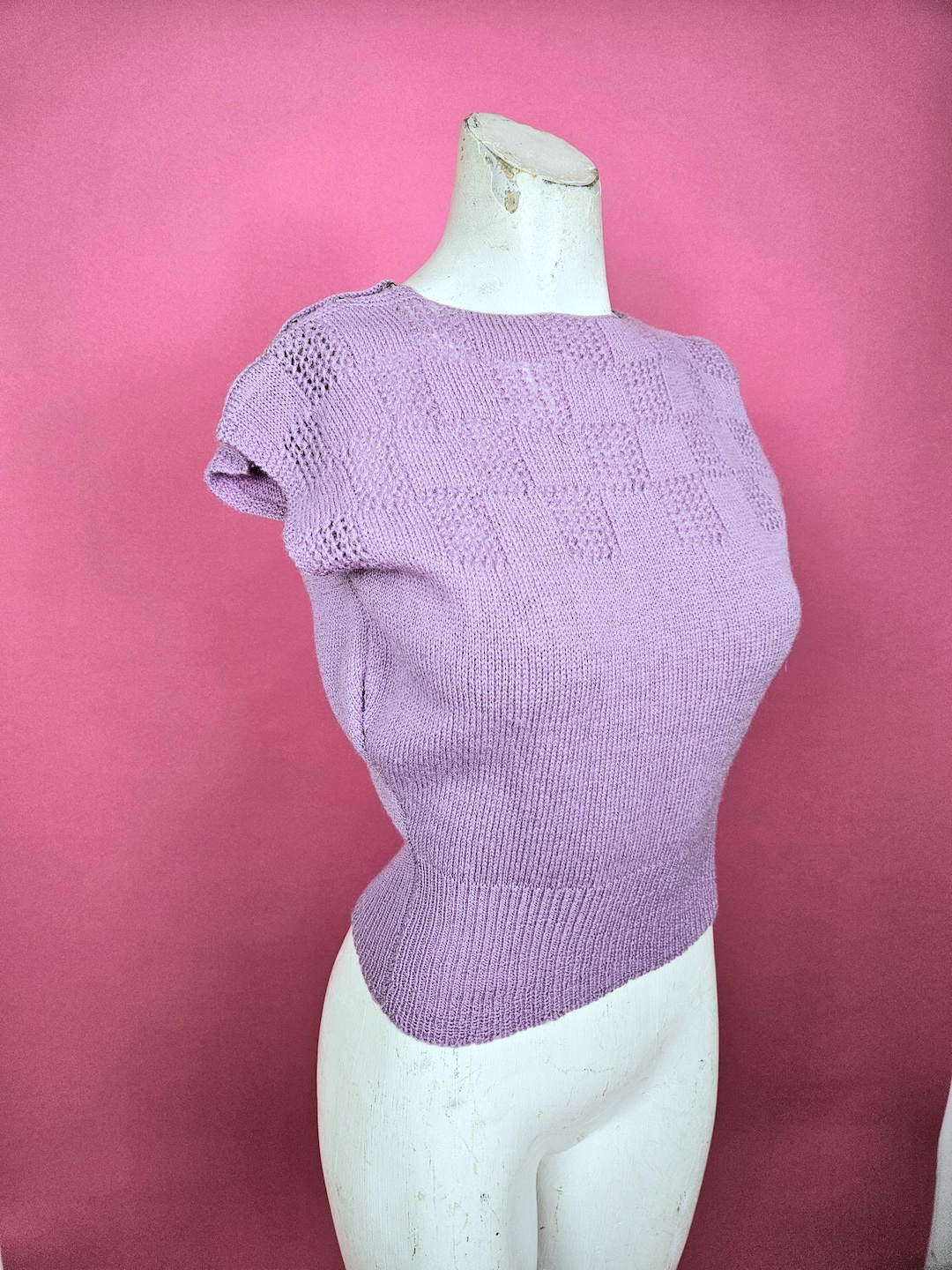 1940s 50s Sweater Hand Knitted in a Fetching Lilac Fastens at Shoulder ...