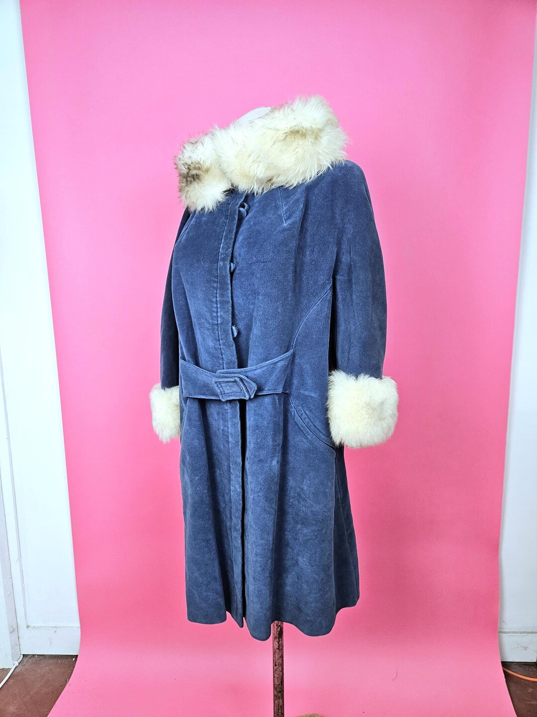 Gorgeous Late 1950s Early 60s Turquoise Blue Coat Velvet Type Material ...