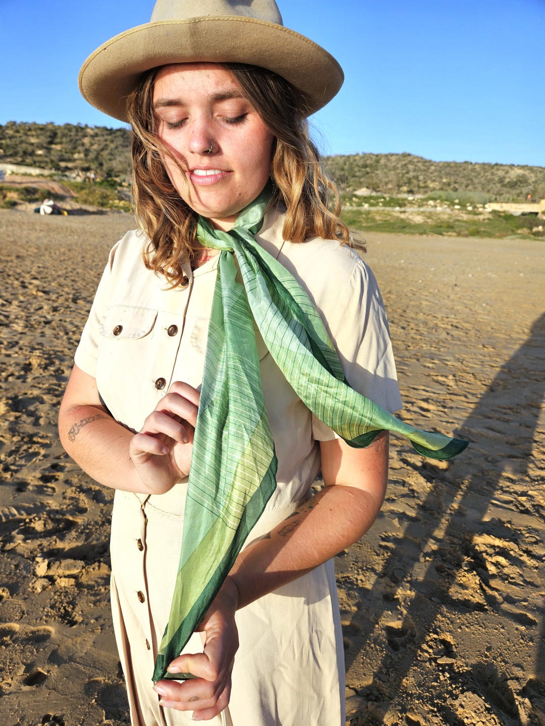 1920s 30s Spearpoint Dagger Green Striped Silk Patterned Scarf Perfect ...