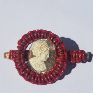 Amazing Original 1940s Wirework Make Do and Mend Wartime Brooch in Red and Cameo Button in the ...