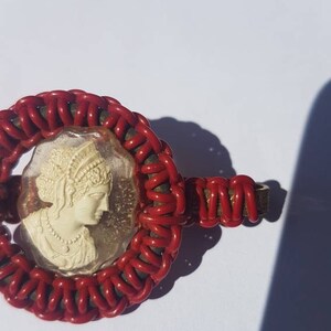 Amazing Original 1940s Wirework Make Do and Mend Wartime Brooch in Red and Cameo Button in the ...