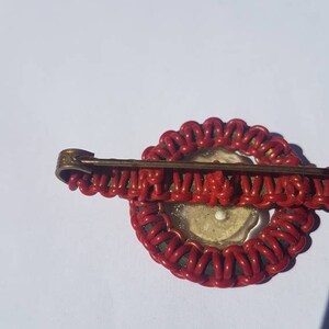 Amazing Original 1940s Wirework Make Do and Mend Wartime Brooch in Red and Cameo Button in the ...