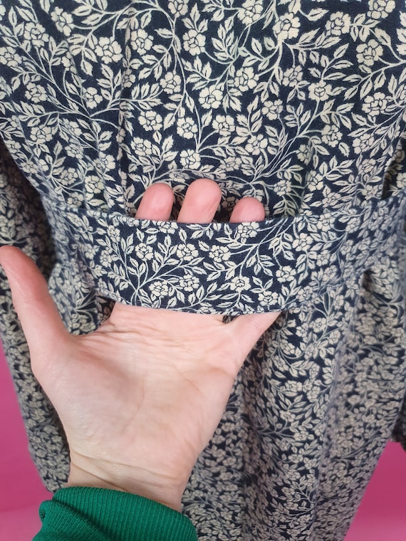 Beautiful 1970s blue patterned cotton smock style dre… - Gem