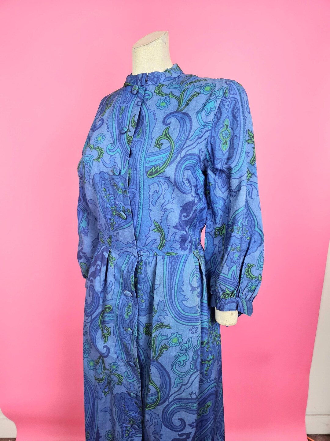 Fab 1960s 70s Peter Saunders Blue Green Psychedelic Long Dress With ...