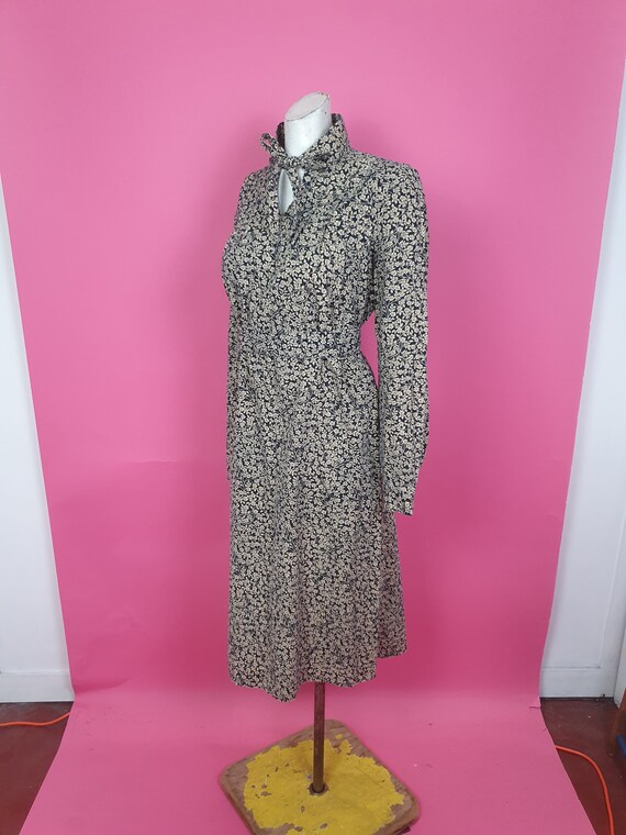 Beautiful 1970s blue patterned cotton smock style dre… - Gem