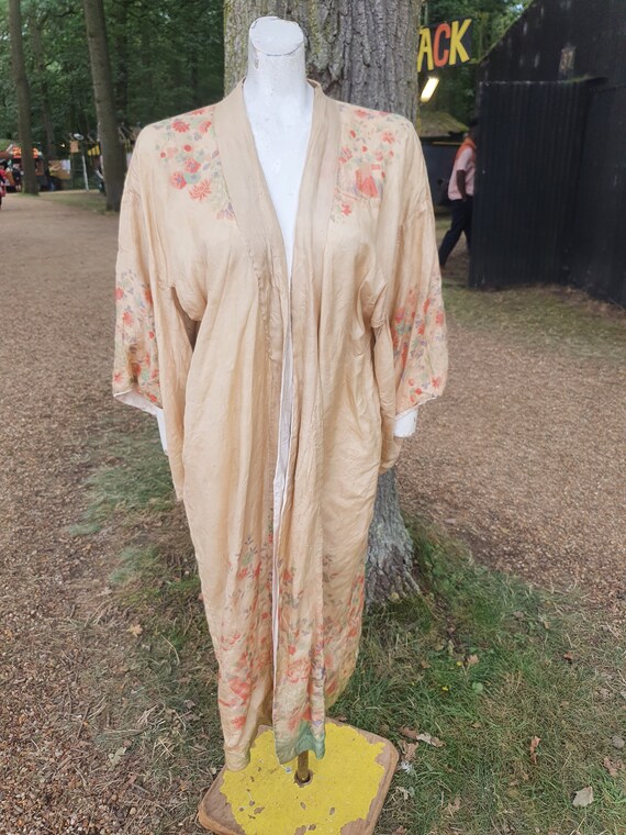 Beautiful 1920s silk longest cream patterned robe fab… - Gem