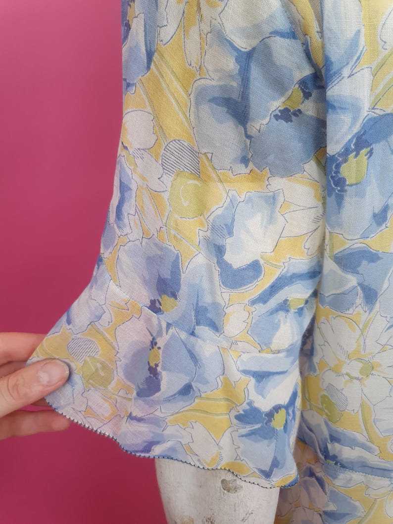 Sale Beautiful 1920s Gauzy Cotton Blue and Yellow Patterned Art Deco ...