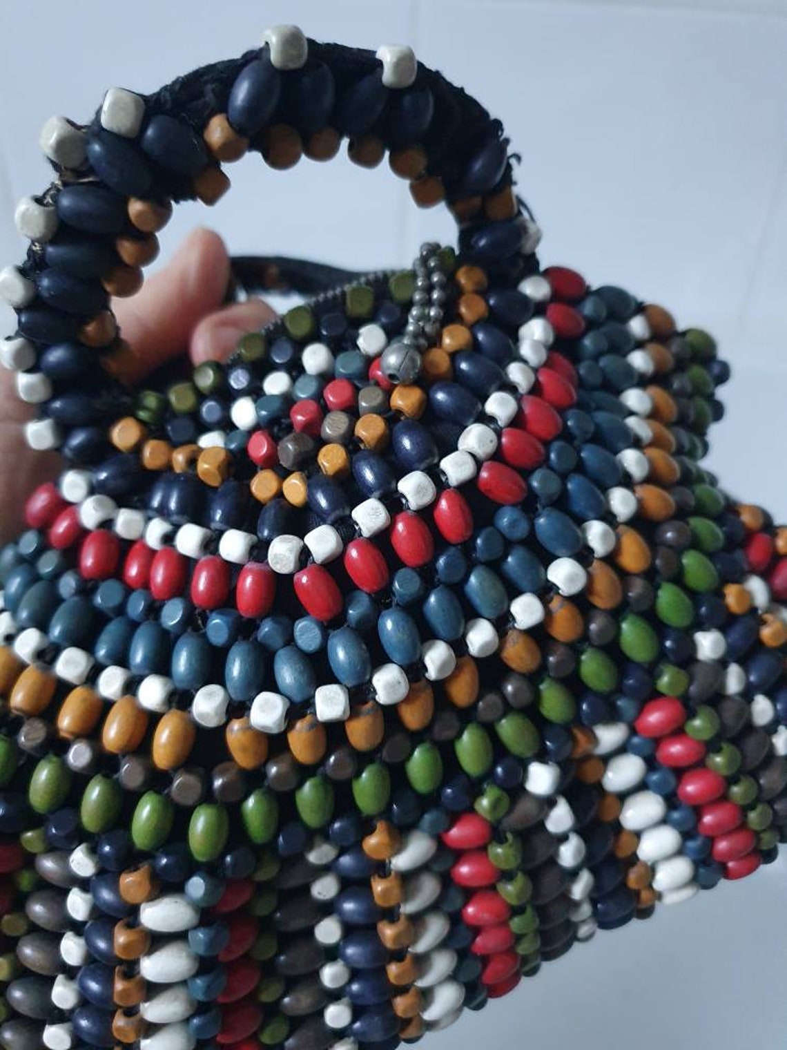Reserved Super Cute 1930s 40s Czech Wooden Beaded Multi Coloured Bag ...