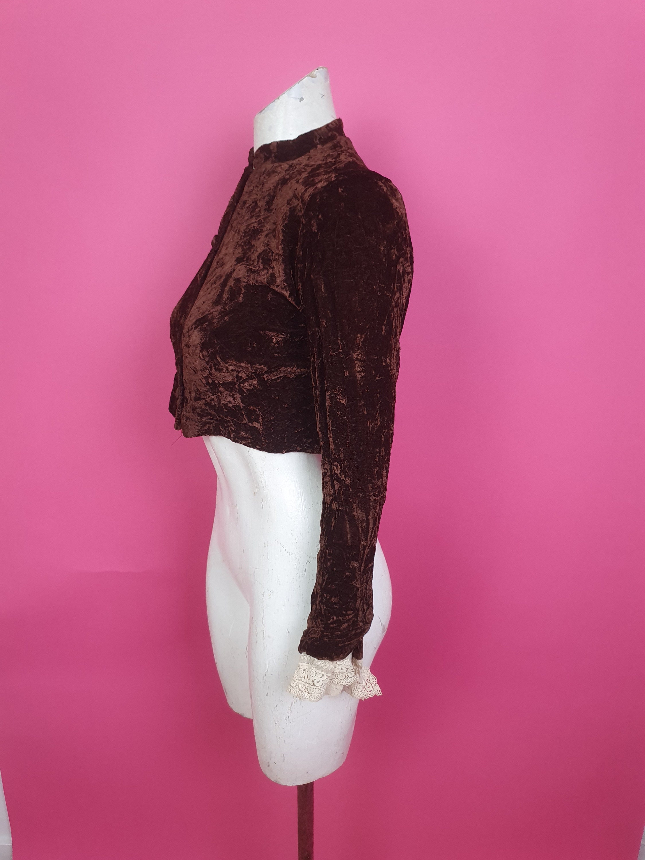 Stylish 1930s or Earlier Brown Velvet Lace Bodice Front Button ...