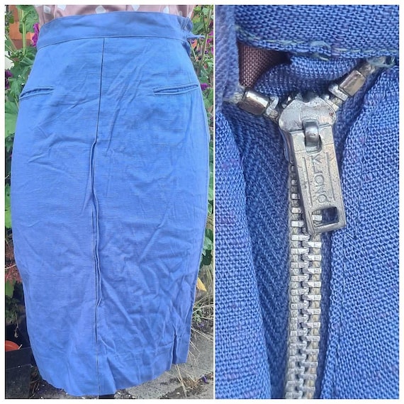 Original 1940s/50s Periwinkle Blue Linen? Skirt! - Gem