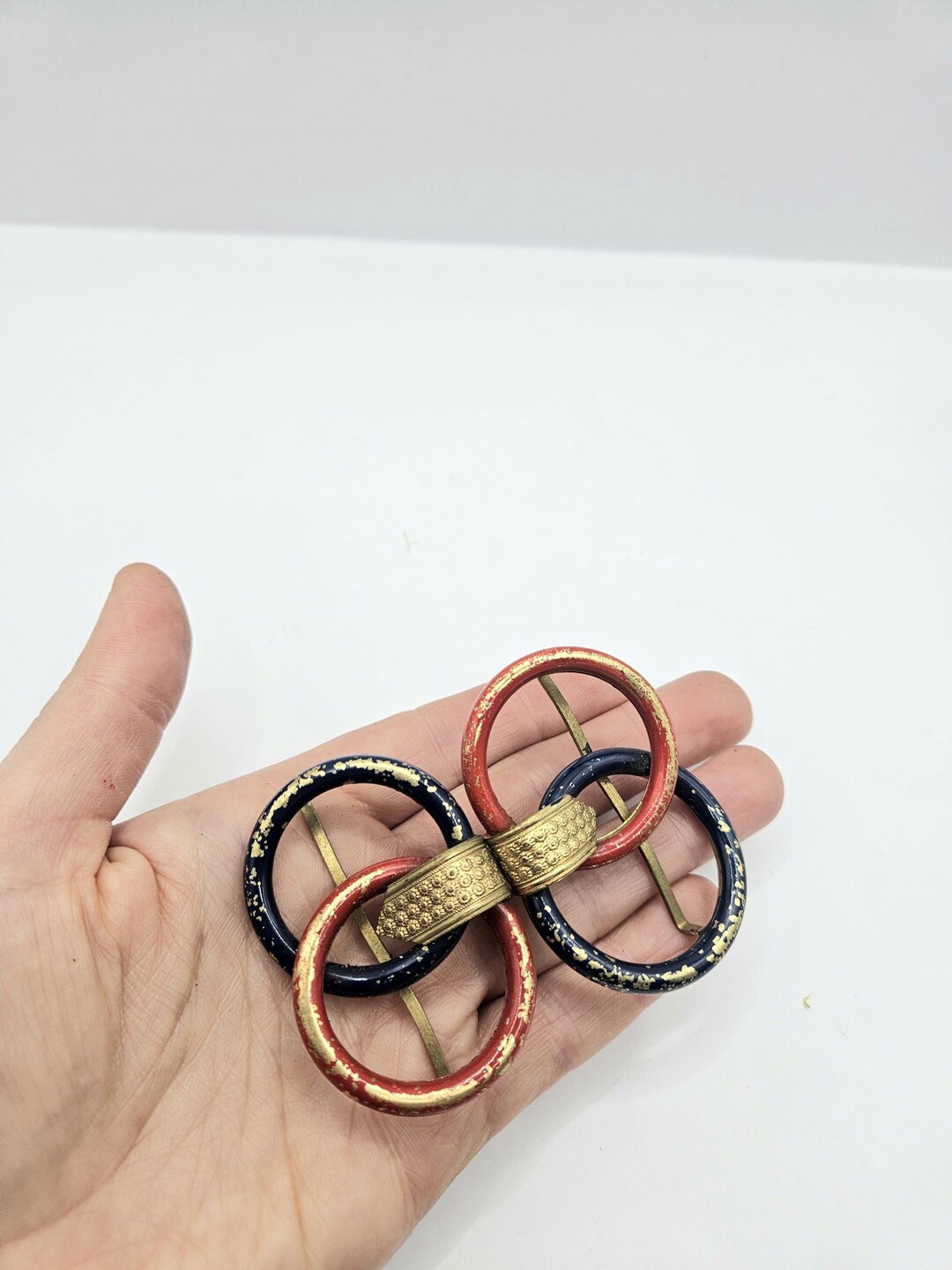 1930s Orange Red and Navy Blue Circular Belt Buckle Geometric Quite Big ...