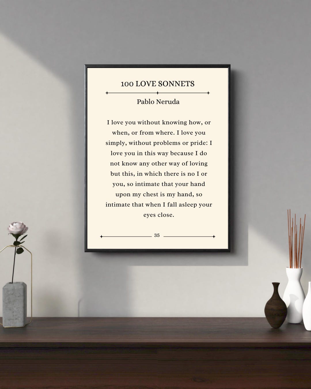Pablo Neruda - 100 Love Sonnets Wall Decor Art Literary Literature ...