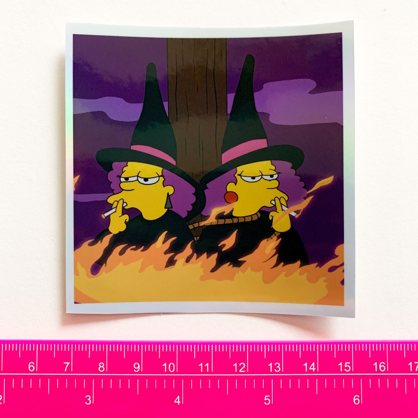 Patty and Selma Holographic Sticker, Witches Burning at the Stake - Etsy