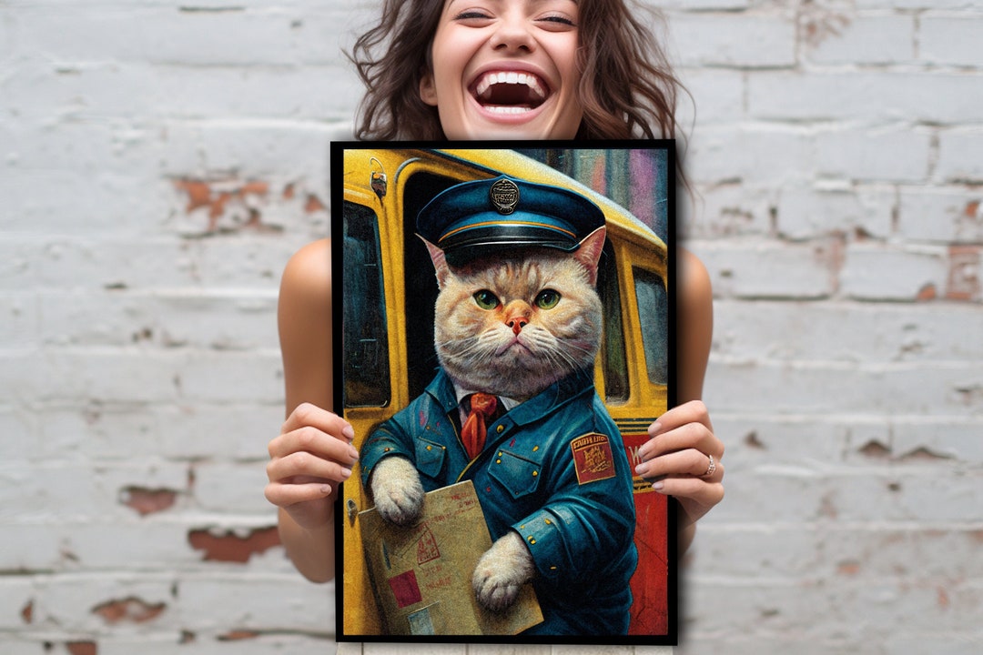 Turn Your Pet Into A Mailman, Framed Cat Portrait, Funny Cat Picture ...