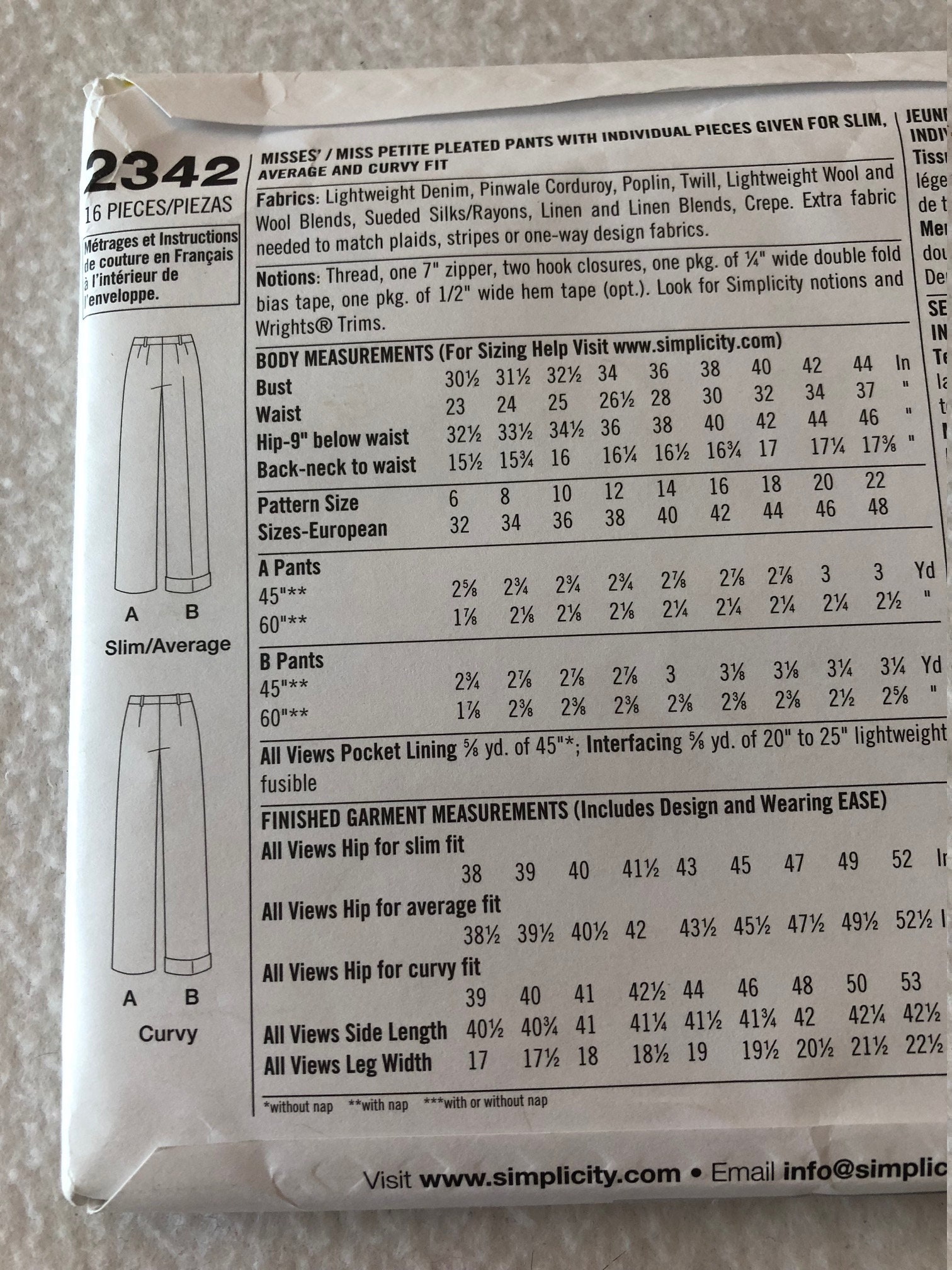 Women's Slack Pattern Simplicity Pattern 2342 Amazing - Etsy