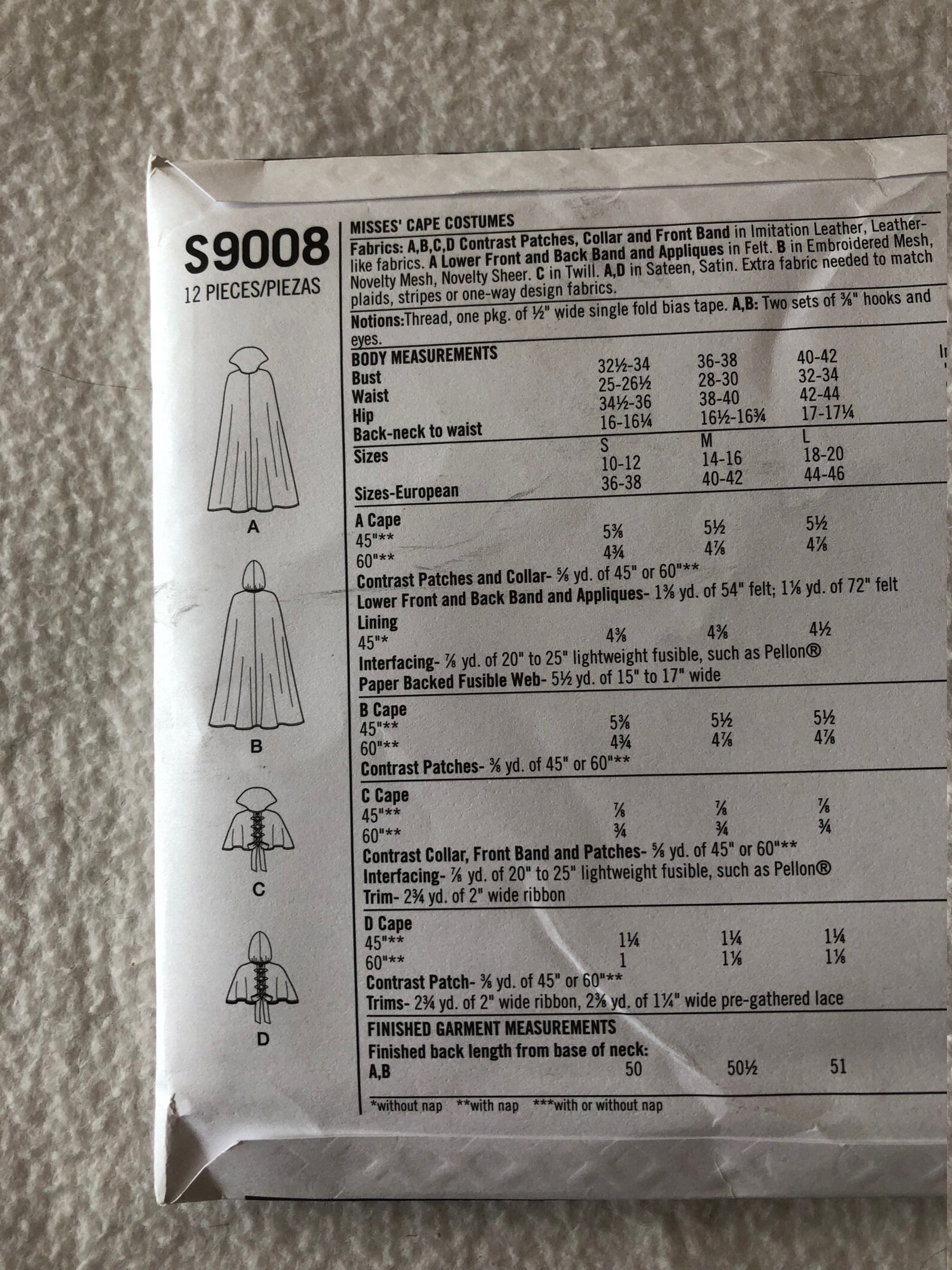Simplicity Pattern S9008, Womans Costume, Cosplay Pattern, Cloaks and ...