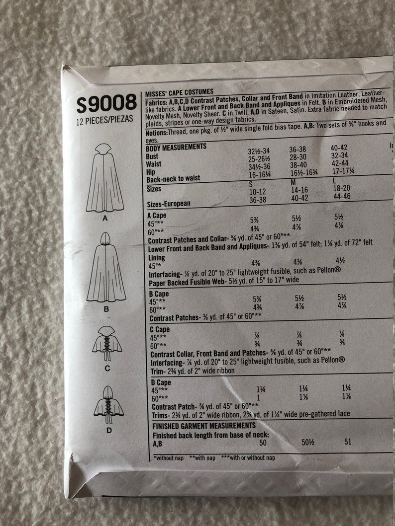 Simplicity Pattern S9008, Womans Costume, Cosplay Pattern, Cloaks and ...