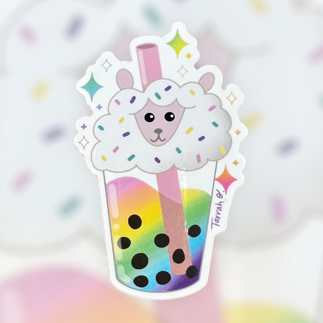 Rainbow Sheep Boba Tea Vinyl Sticker - Etsy