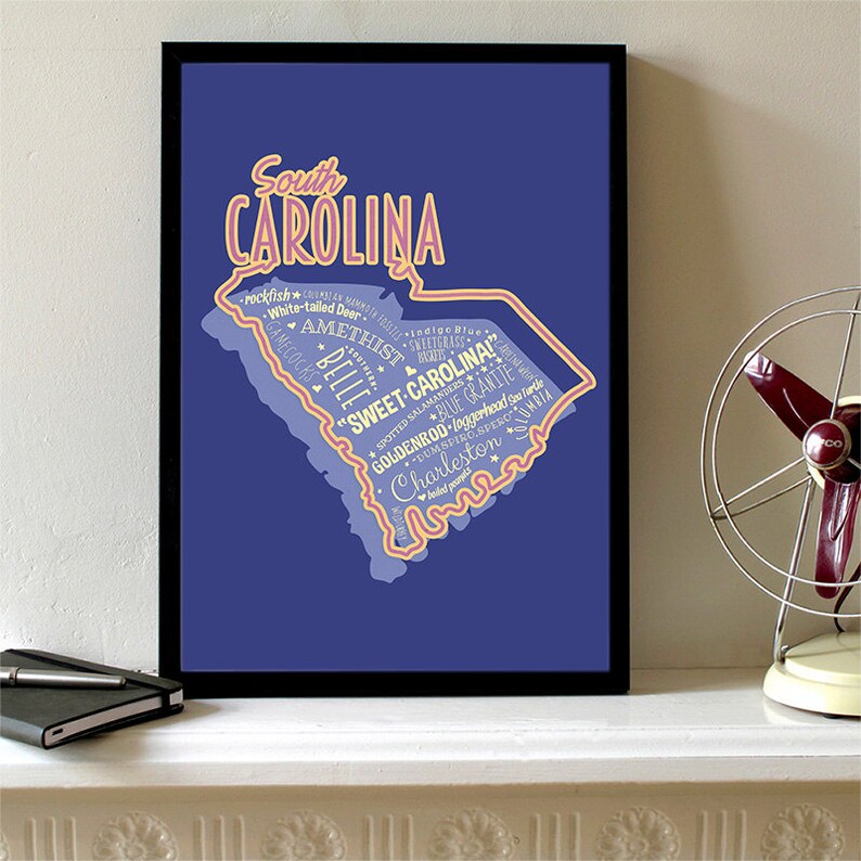 South Carolina State Print South Carolina Art South Carolina | Etsy
