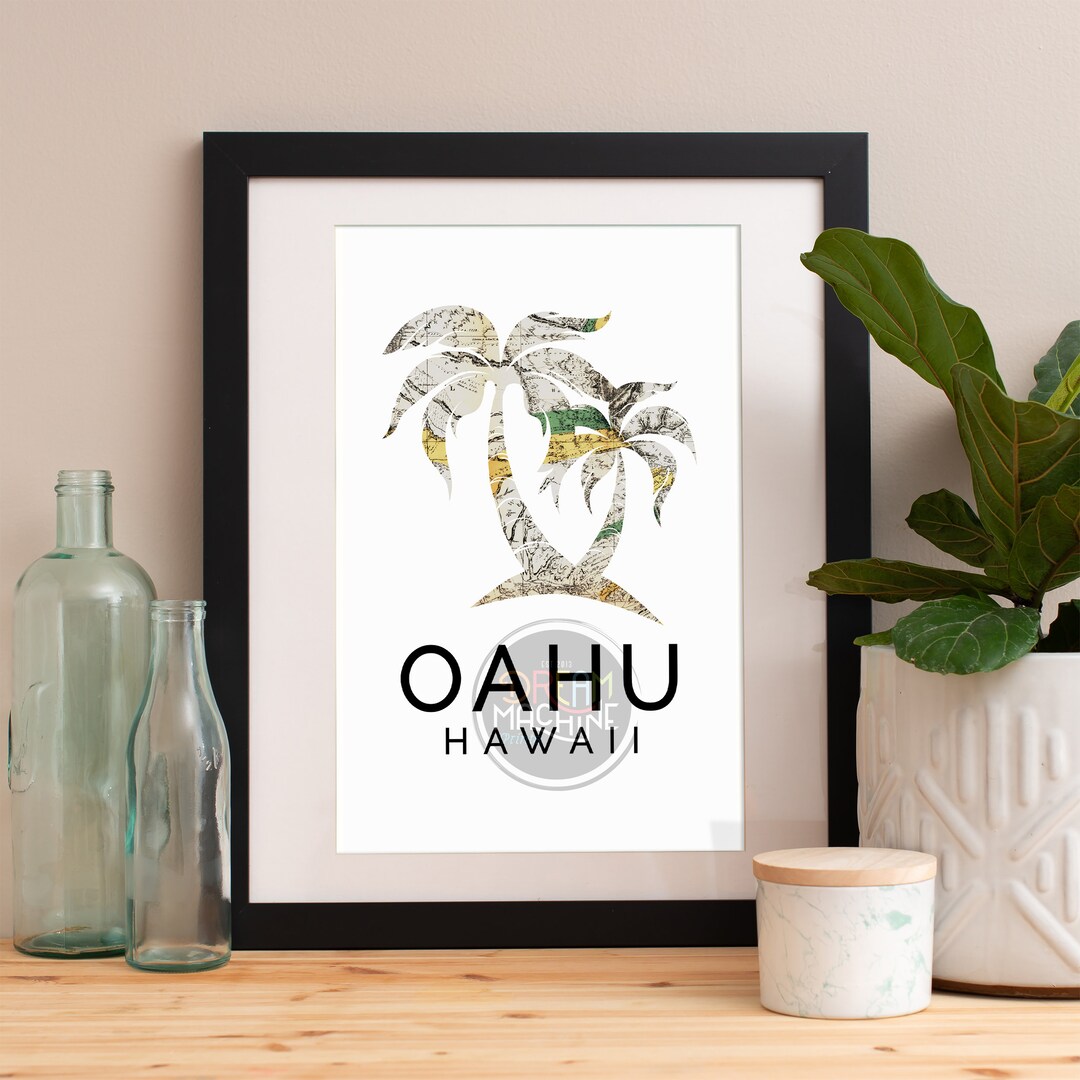 Oahu Print, Oahu Skyline, Oahu Art, Oahu Poster, Oahu Watercolor, Oahu ...