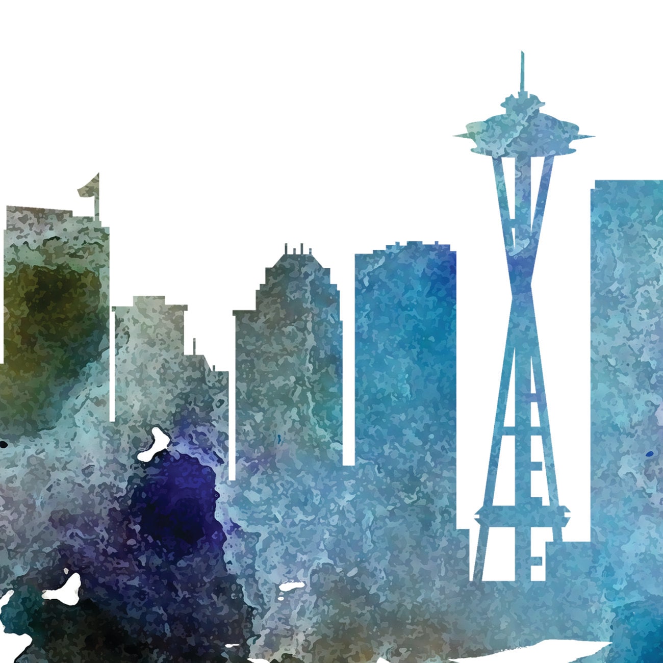 Seattle Watercolor Skyline, Seattle Skyline, Seattle Art, Seattle ...