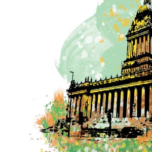 Leeds Print, Leeds Skyline, Leeds Art, Leeds Poster, Leeds Watercolor ...