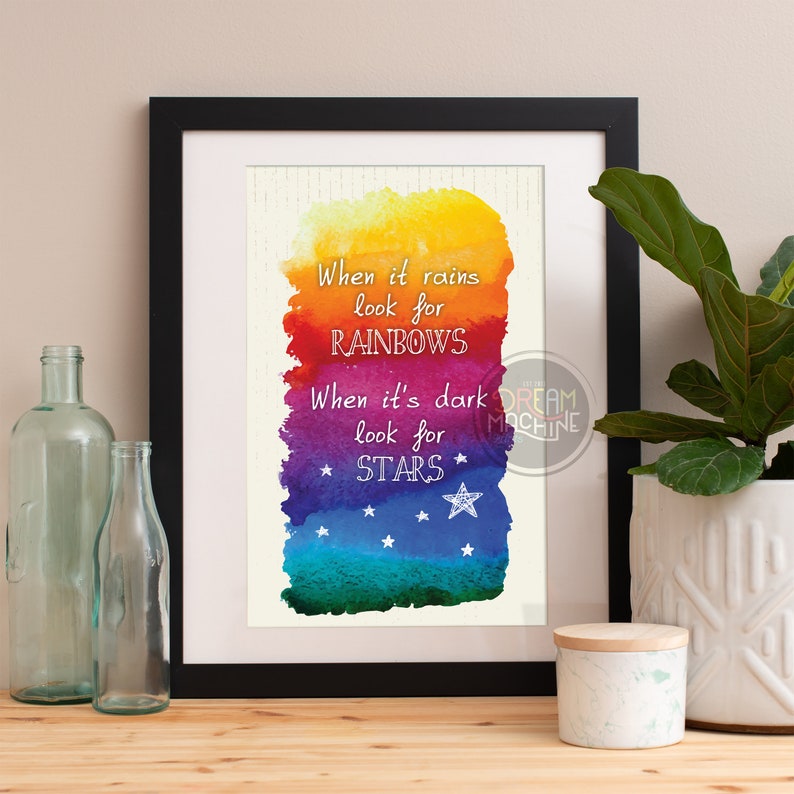 Motivational Poster When It Rains Look for Rainbows Colorful - Etsy