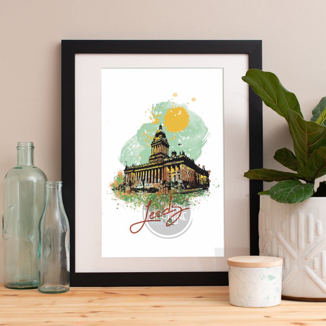 Leeds Print, Leeds Skyline, Leeds Art, Leeds Poster, Leeds Watercolor ...