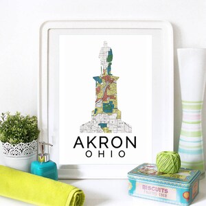 Akron Print, Akron Skyline, Akron Art, Akron Poster, Akron Watercolor ...