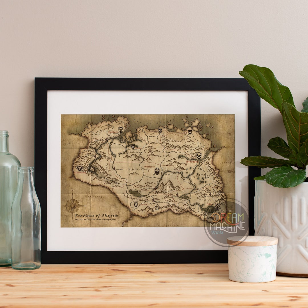 Skyrim Map, Skyrim Poster, Skyrim Art, Skyrim Print, Skyrim Art Print ...