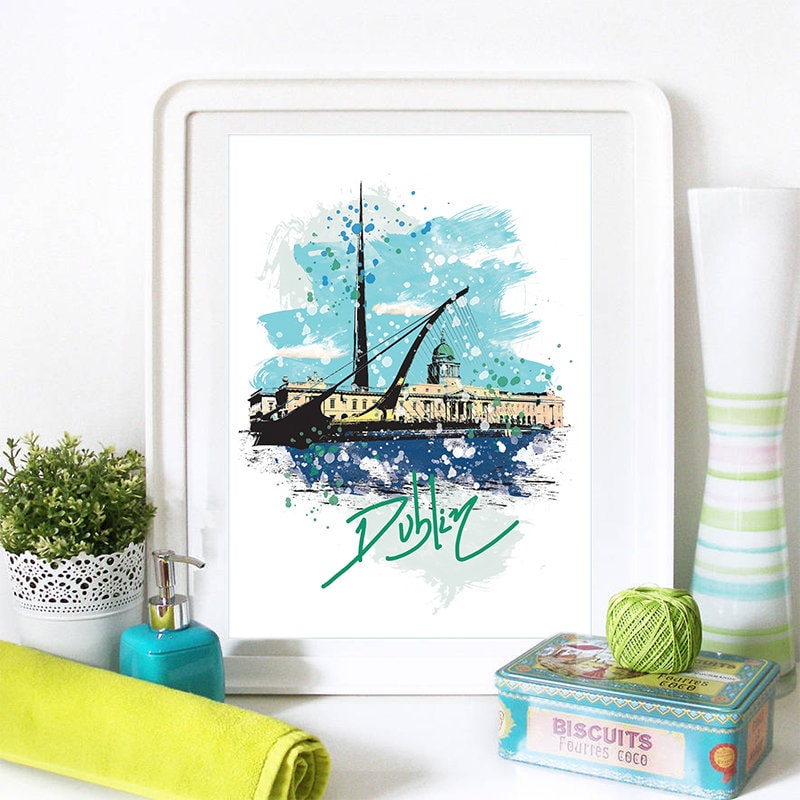 Dublin Skyline Watercolor Art Print: Ireland Cityscape Poster - Etsy